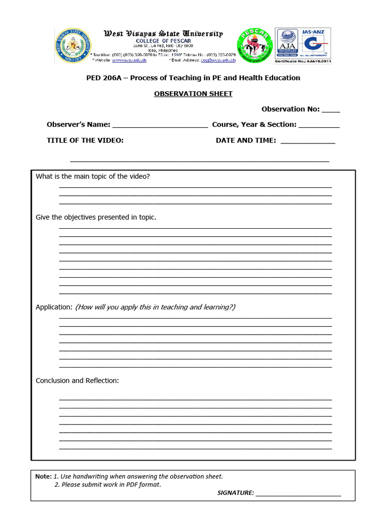 PED 206A 3rd Observation Sheet | PDF | Cognition