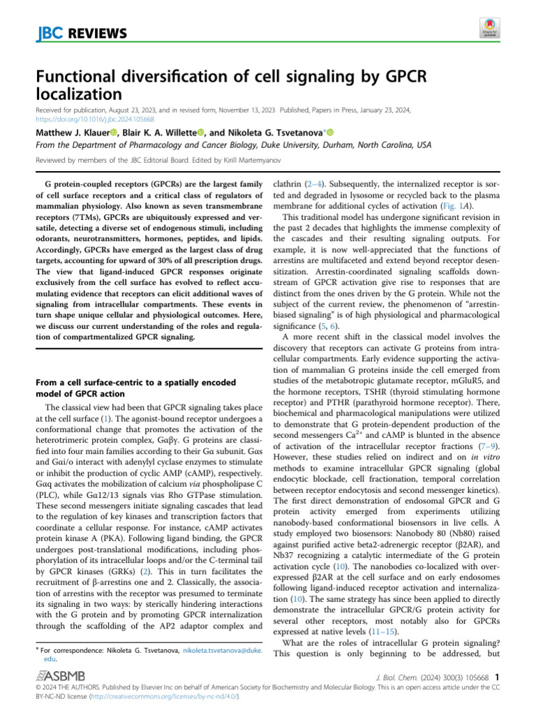 Functional Diversification of Cell Signaling by GPCR Localization | PDF | Cell Signaling ...