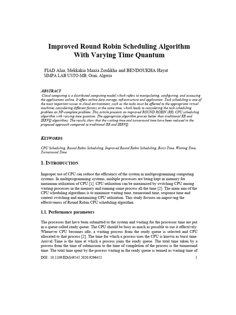 Improved Round Robin Scheduling Algorithm With Varying Time Quantum | PDF | Scheduling ...