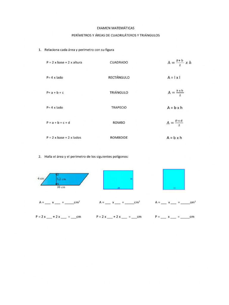 examen de area y perimetro | PDF