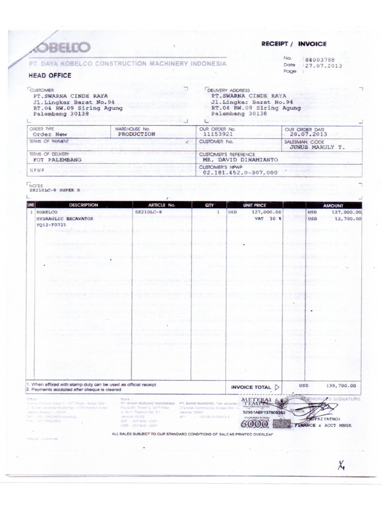 Invoice long arm wandi 2013 | PDF