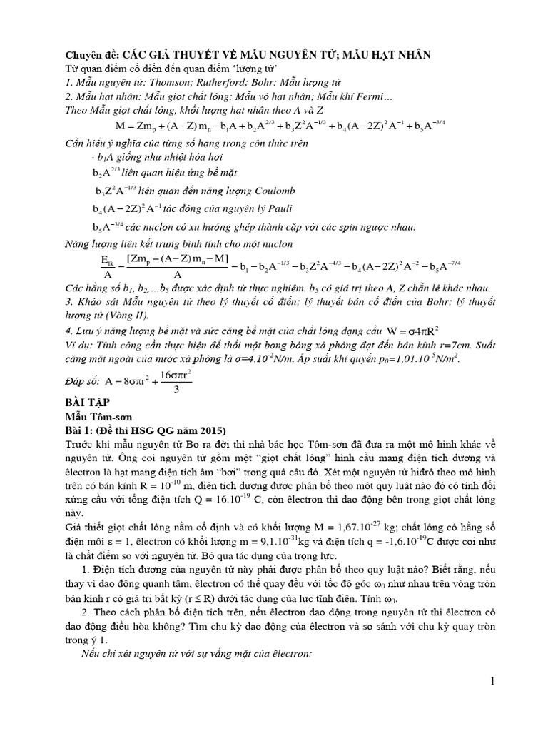 Mẫu Nguyên Tử (Bài Tập Chứng Minh Cthuc) | PDF