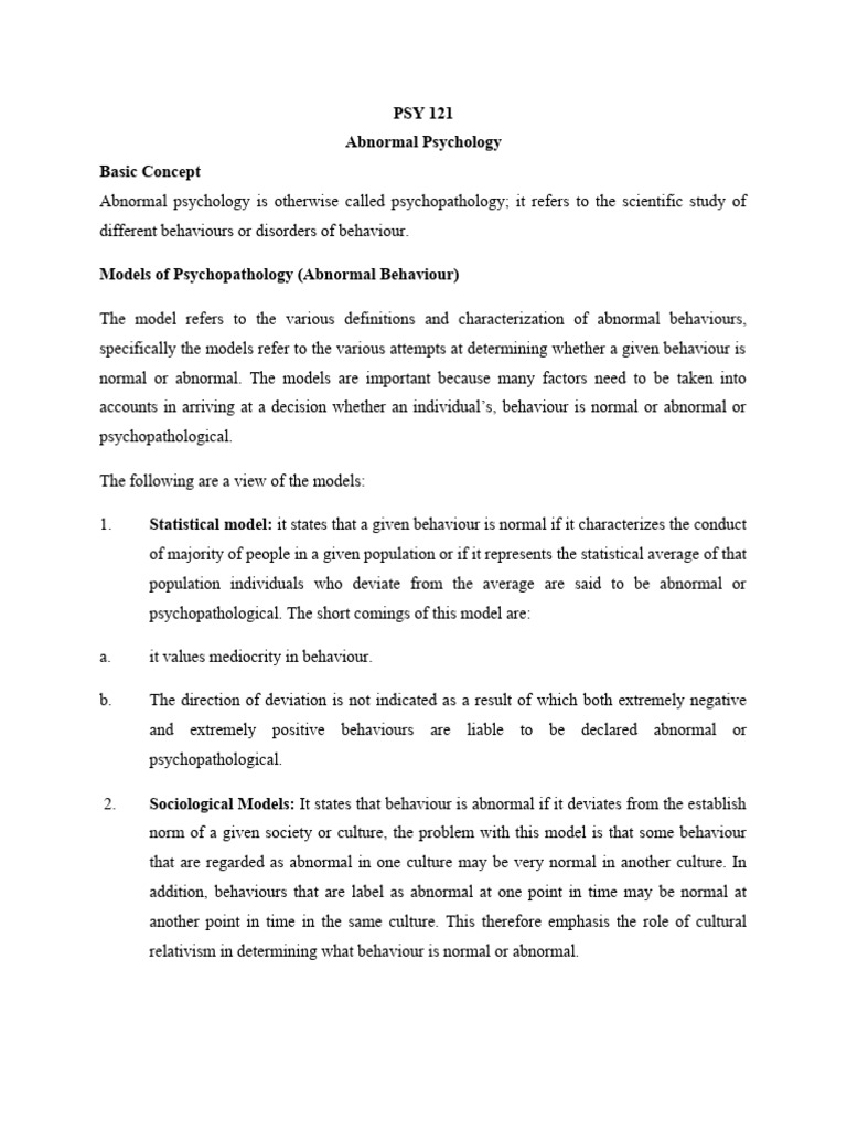 Understanding Abnormal Psychology Models | PDF | Anxiety | Phobia