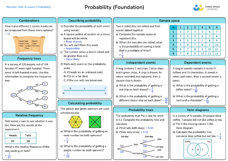 Probability (Foundation) Answers | PDF | Probability | Cooking