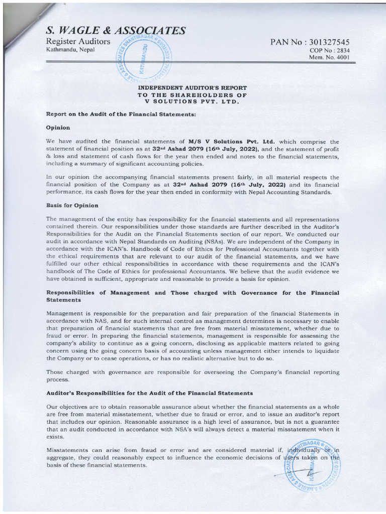 BS 2078.079 V Solution - 0001 | PDF | Audit | Financial Statement