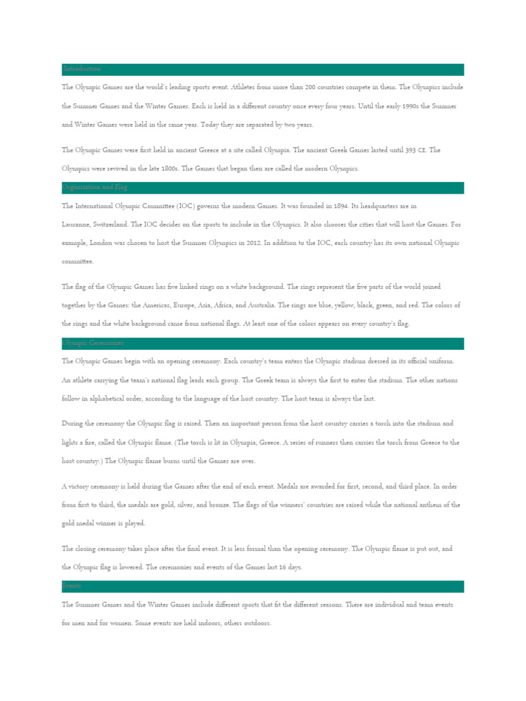 Olympics Research Task | PDF | Olympic Games | Sports Competitions