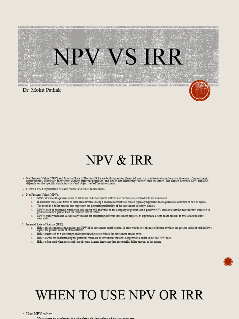 NPV VS Irr | PDF | Net Present Value | Internal Rate Of Return NPV VS Irr | PDF | Net Present Value | Internal Rate Of Return