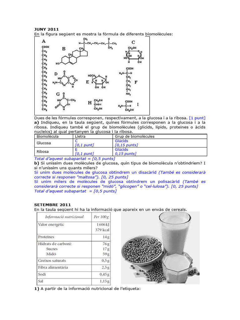 Solucions Exemples PAAU - Glucids | PDF