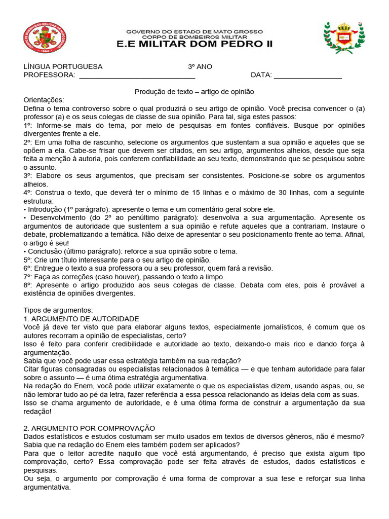 Atividade Sobre Artigo de Opinião | PDF Atividade Sobre Artigo de Opinião | PDF