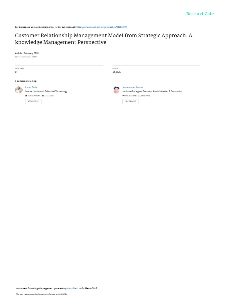 Basit Et Al. - 2018 - Customer Relationship Management Model From Strate | PDF | Customer ...
