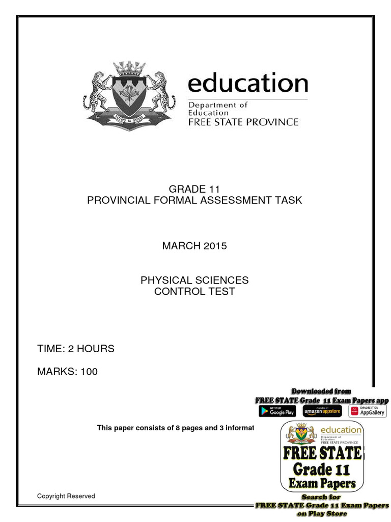 PhySci GR 11 March ConTest Eng | PDF | Force | Molecules