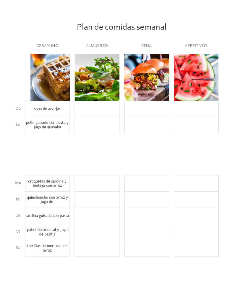 Planificador de Comidas Simple1 | PDF | Cocina, comidas y vino