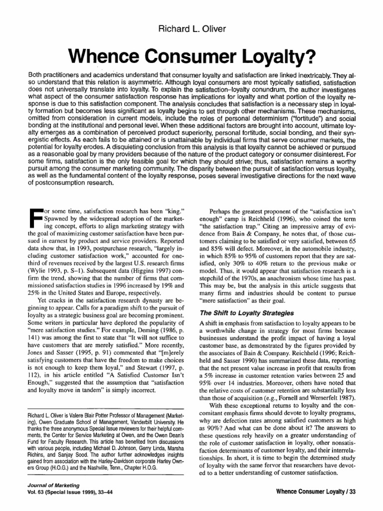 Oliver - 1999 - Whence Consumer Loyalty | PDF | Customer Satisfaction ...