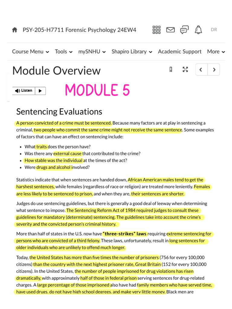 PSY205 - Module 5 | PDF | Prison | United States Federal Sentencing ...