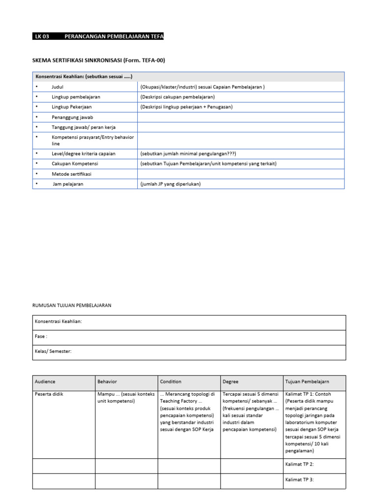 Perancangan Pembelajaran TEFA | PDF