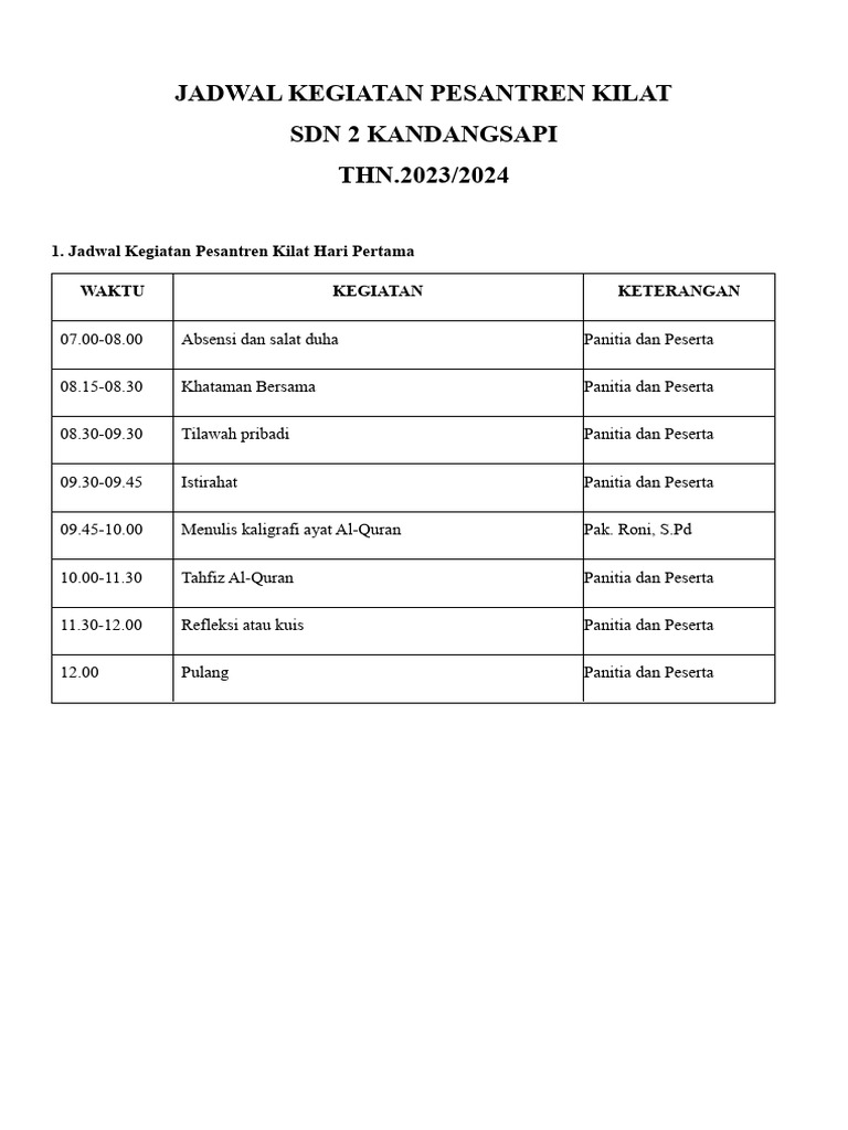 Jadwal Sanlat 2024 | PDF