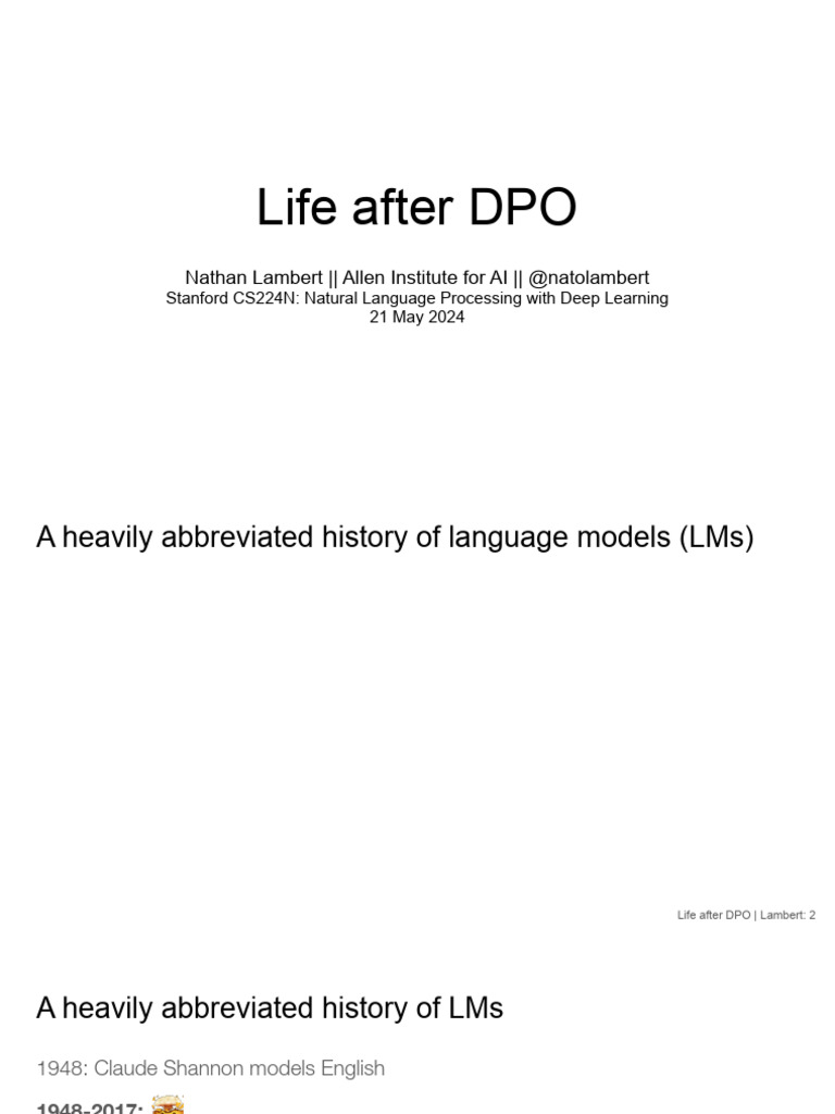 cs224n spr2024 Lecture15 Life After Dpo Lambert | PDF | Applied ...