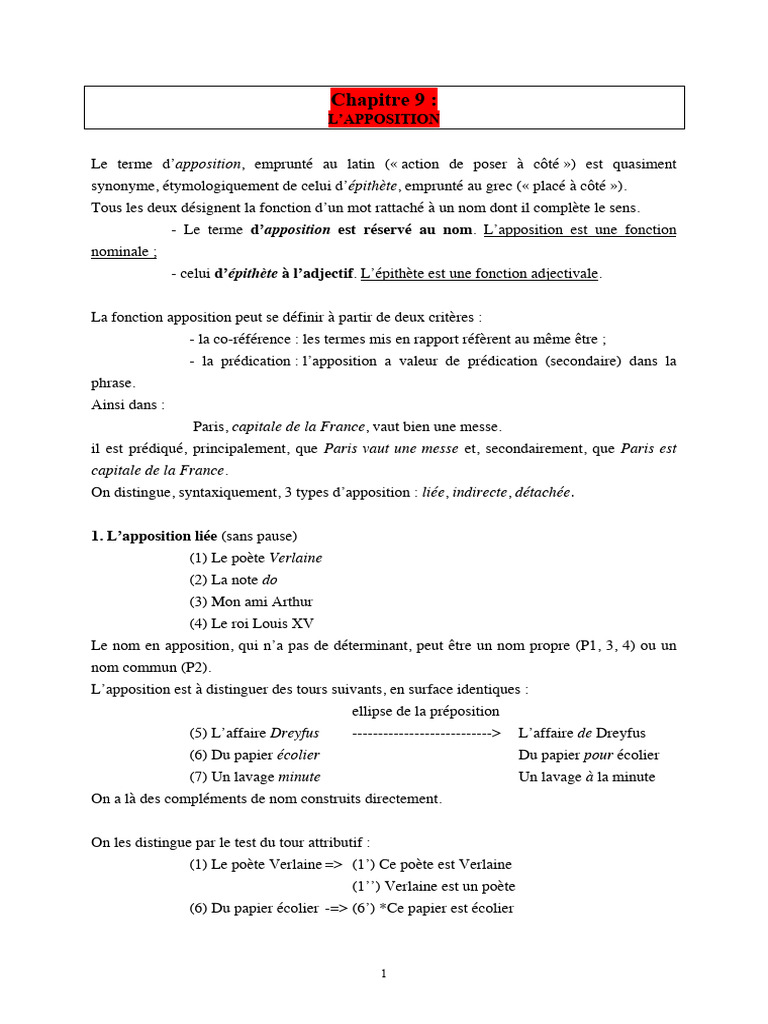 9 CHAPITRE9 Apposition FAD L1DMY4 | PDF | Clause | Linguistique