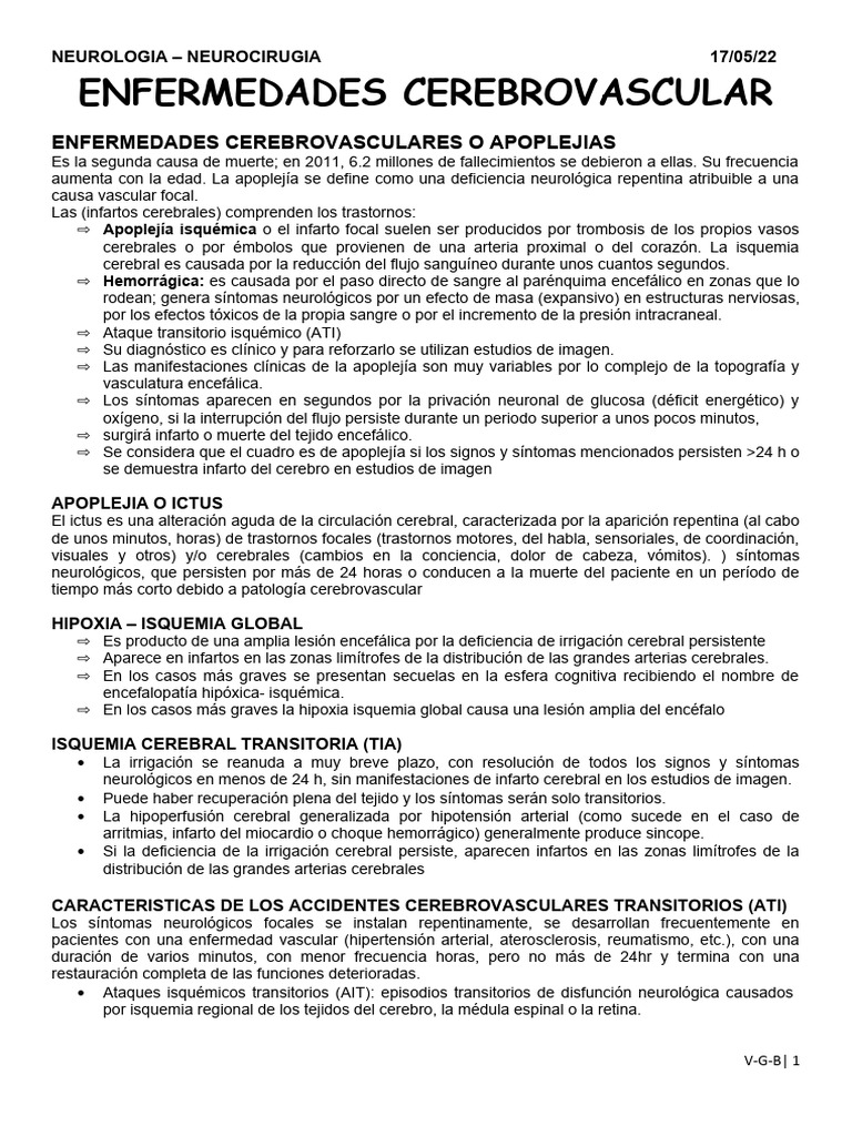 Enfermedades Cerebrovasculares: Ictus y Diagnóstico | PDF | Carrera ...