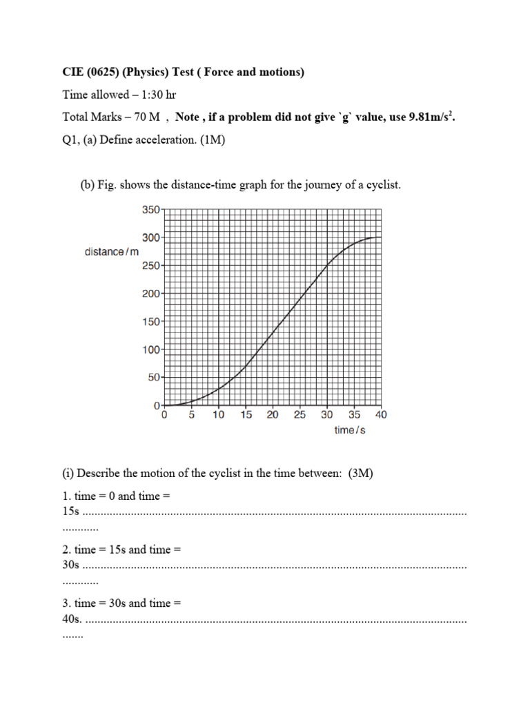 Cie Phys Test Force And Motions Pdf Force Weight