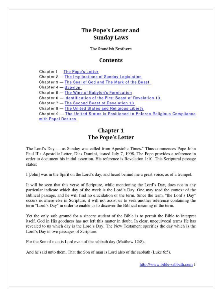 The Pope's Letter and Sunday Laws | PDF | Eucharist | Jesus