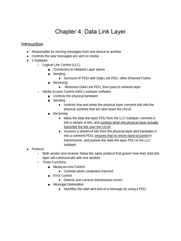 Networking Chapter 4 Data Link Layer | PDF | Telecommunications | Data Transmission