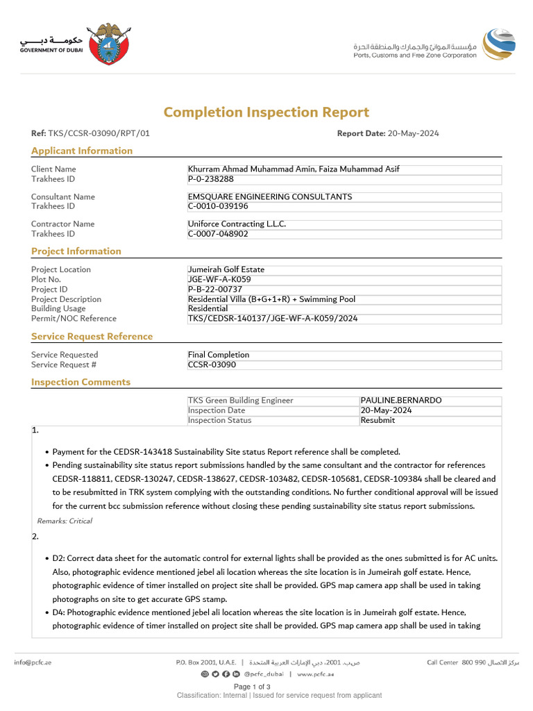 Completion Inspection Report for Villa | PDF | Elevator