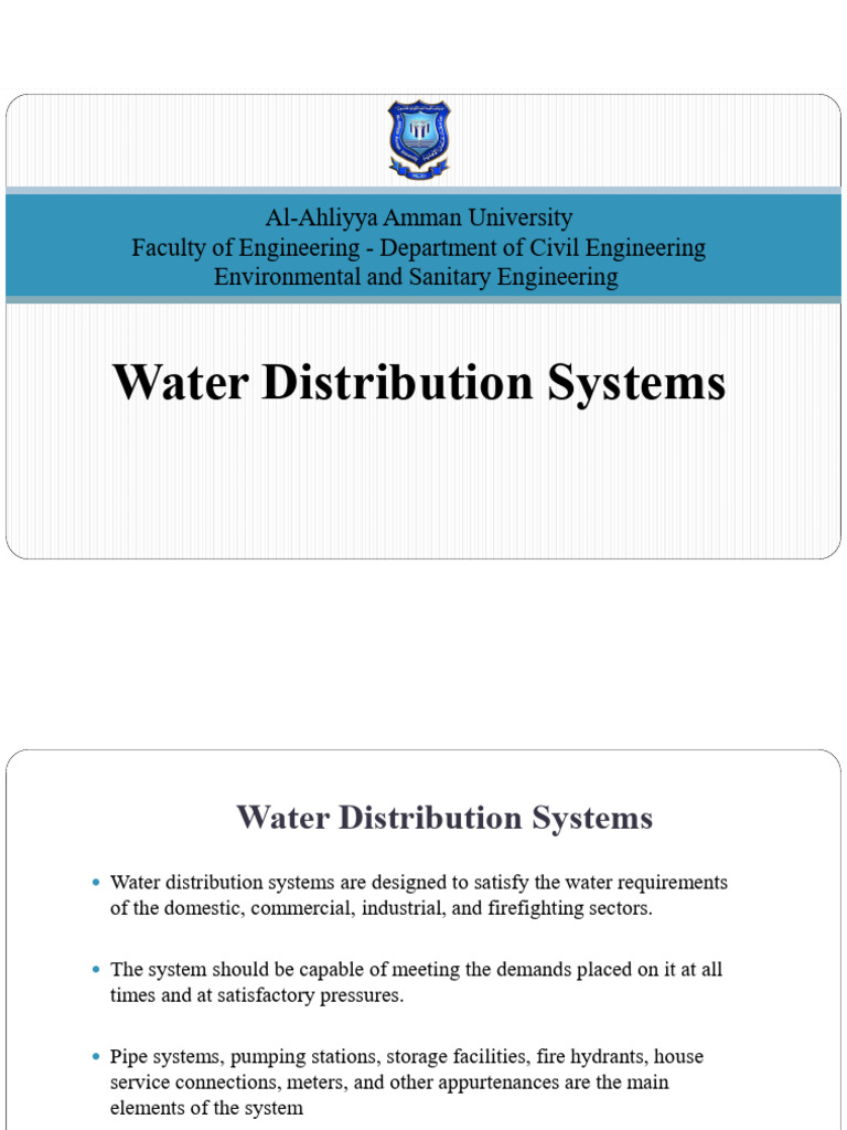 Lecture 2 Water Distribution Systems | PDF | Pump | Pipe (Fluid Conveyance)