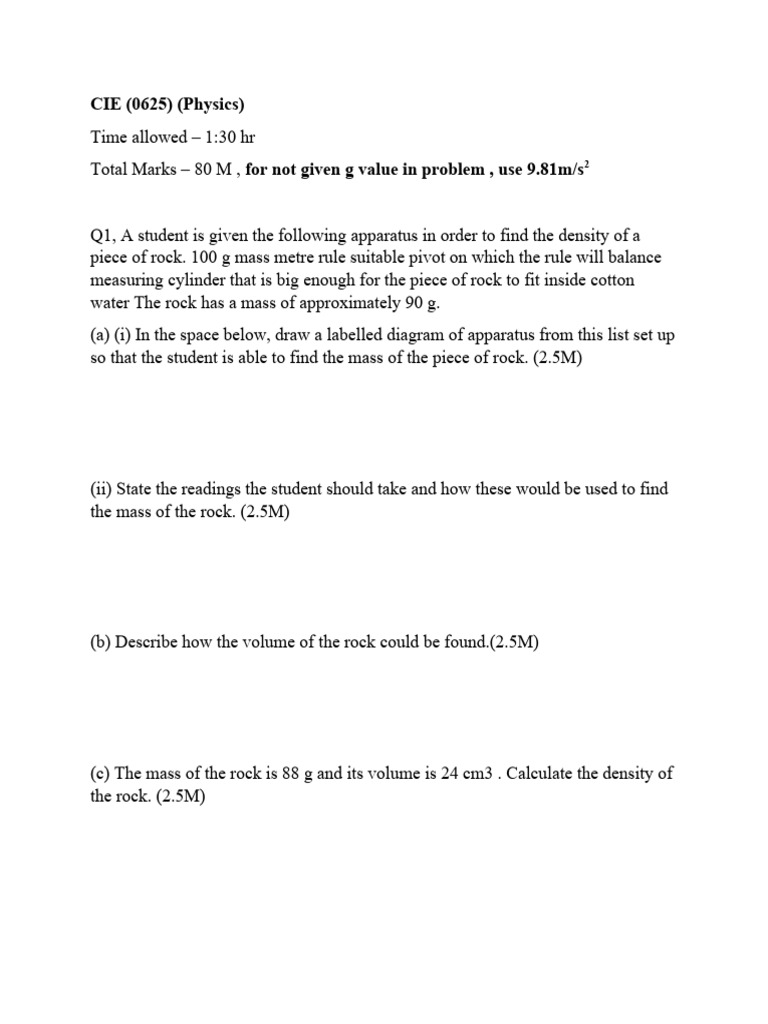 CIE (Phys Test) ( Density, Force and Pressure) | PDF | Force | Pressure
