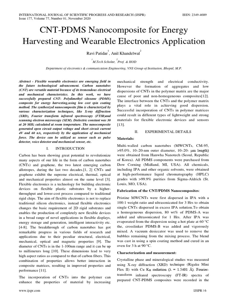CNT-PDMS Nanocomposite For Energy Harvesting and Wearable Electronics ...