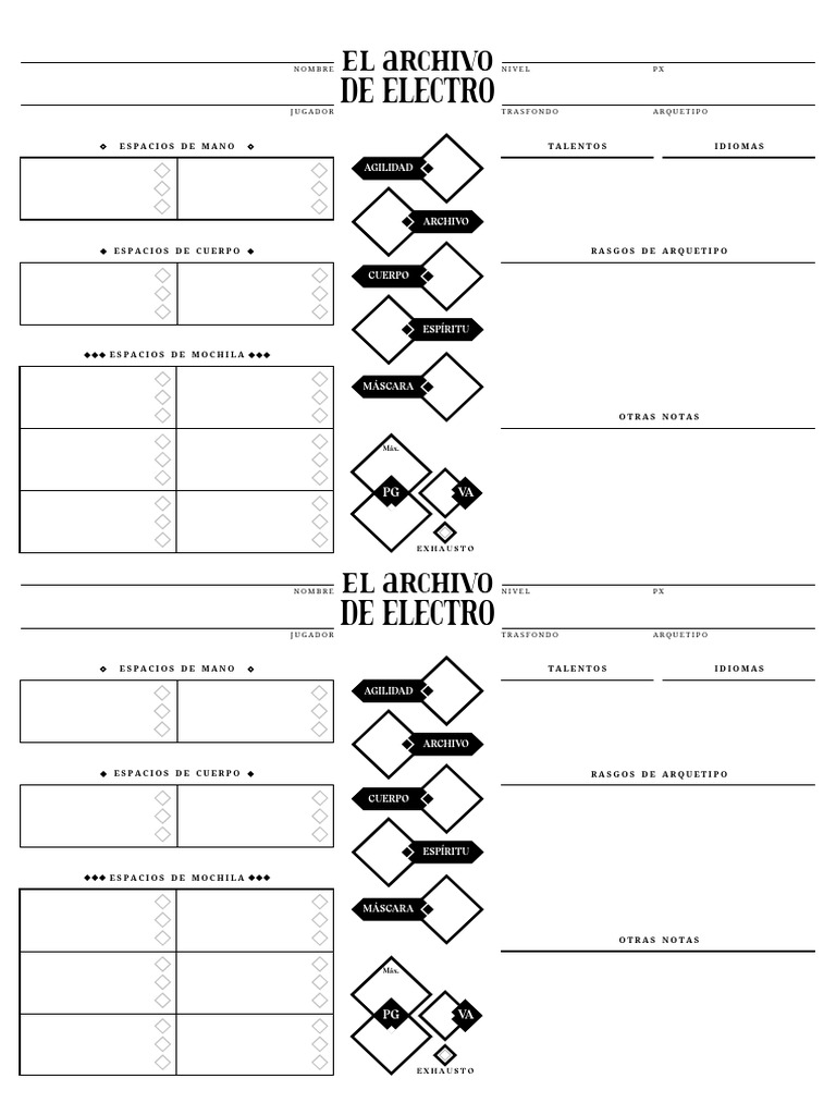 Hojas de Personaje El Archivo de Electro | PDF