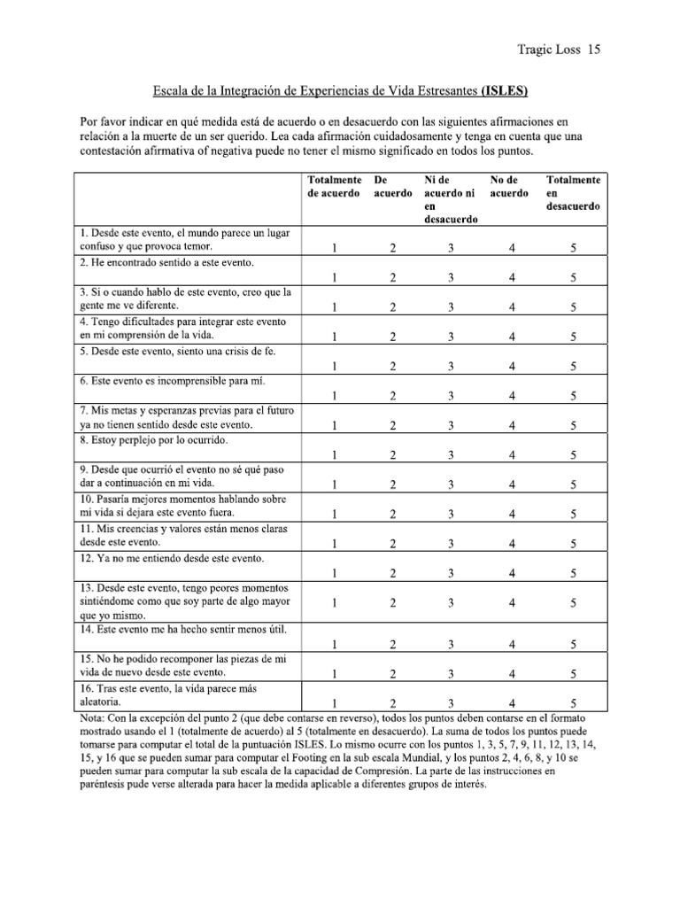 Escala de La Integración de Experiencias de Vida Estresantes (ISLES) | PDF