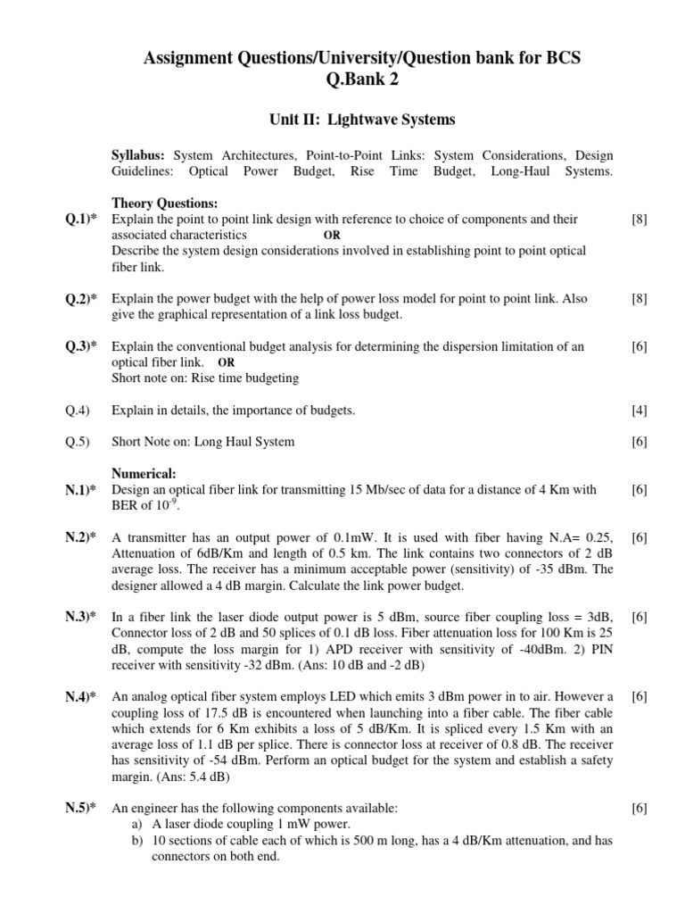 BCS QUESTION BANK Unit II | PDF | Optical Fiber | Decibel