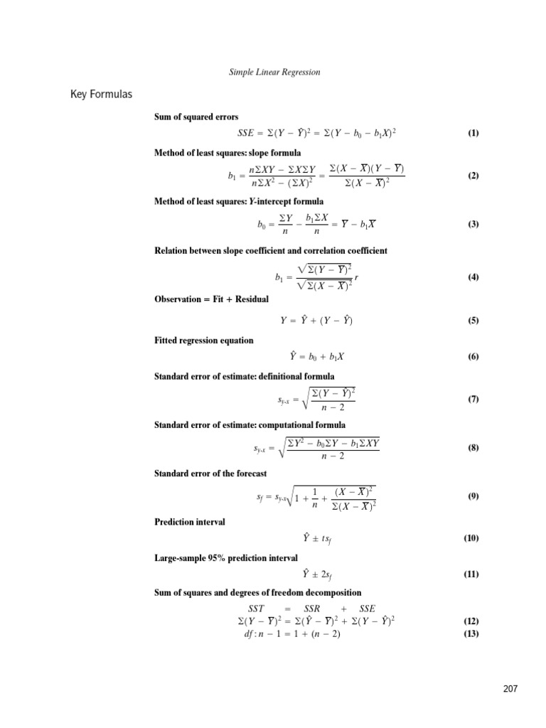 Key Formulas: Simple Linear Regression | PDF | Errors And Residuals | Ordinary Least Squares