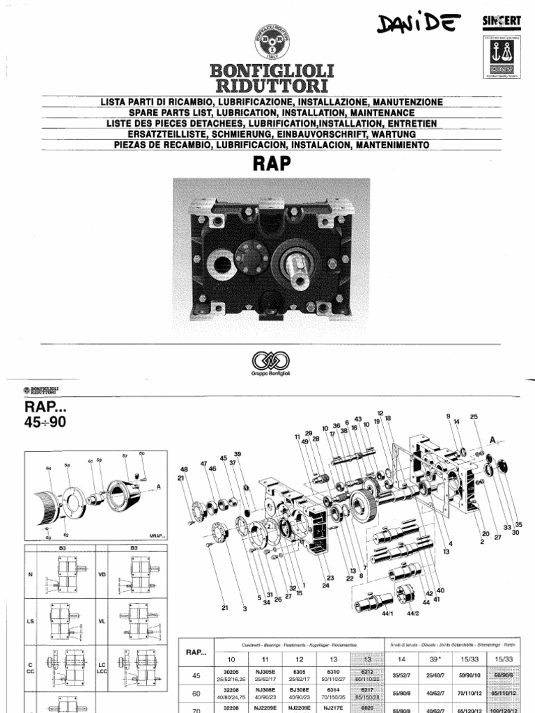 Spare Parts Rap 45-90-100-130 Bonfiglioli | PDF