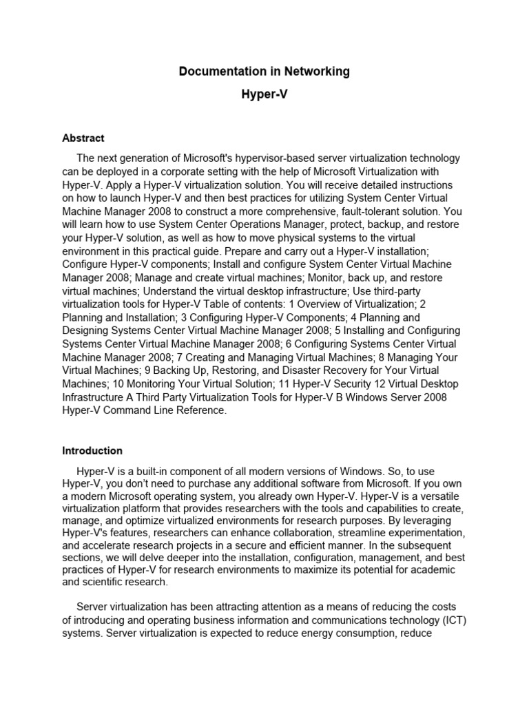 Documentation in Networking | PDF | Hyper V | Virtualization