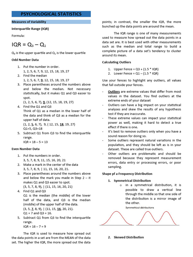 Psychological Statistics | PDF | Type I And Type Ii Errors | Quartile