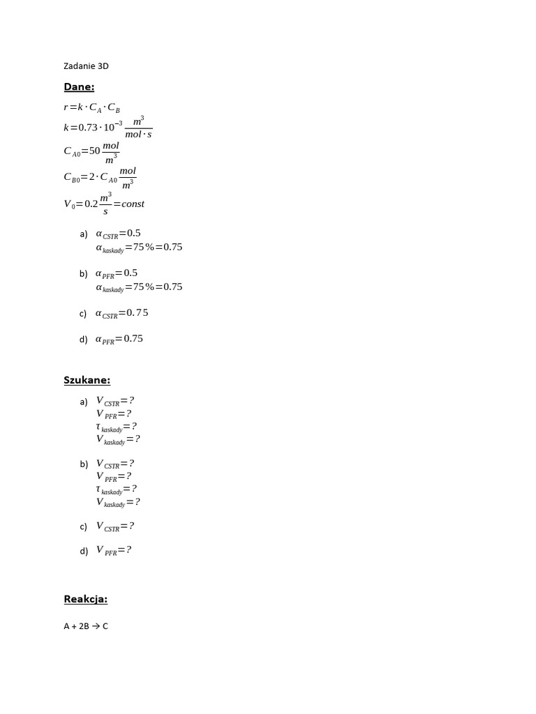 Chemical Reactor Volume Calculations | PDF | Teaching Methods & Materials