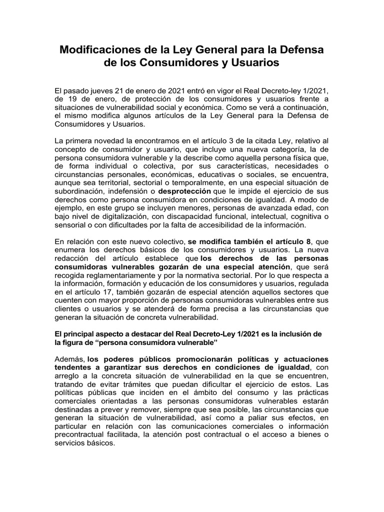 Modificaciones de La Ley General para La Defensa de Los Consumidores y ... Modificaciones de La Ley General para La Defensa de Los Consumidores y ...