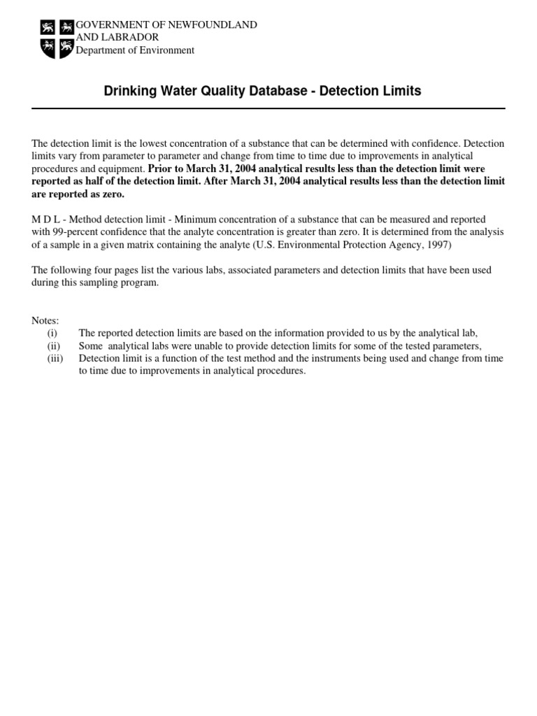Waterres Quality Drinkingwater PDF Detect Limits | PDF | Detection ... Waterres Quality Drinkingwater PDF Detect Limits | PDF | Detection ...