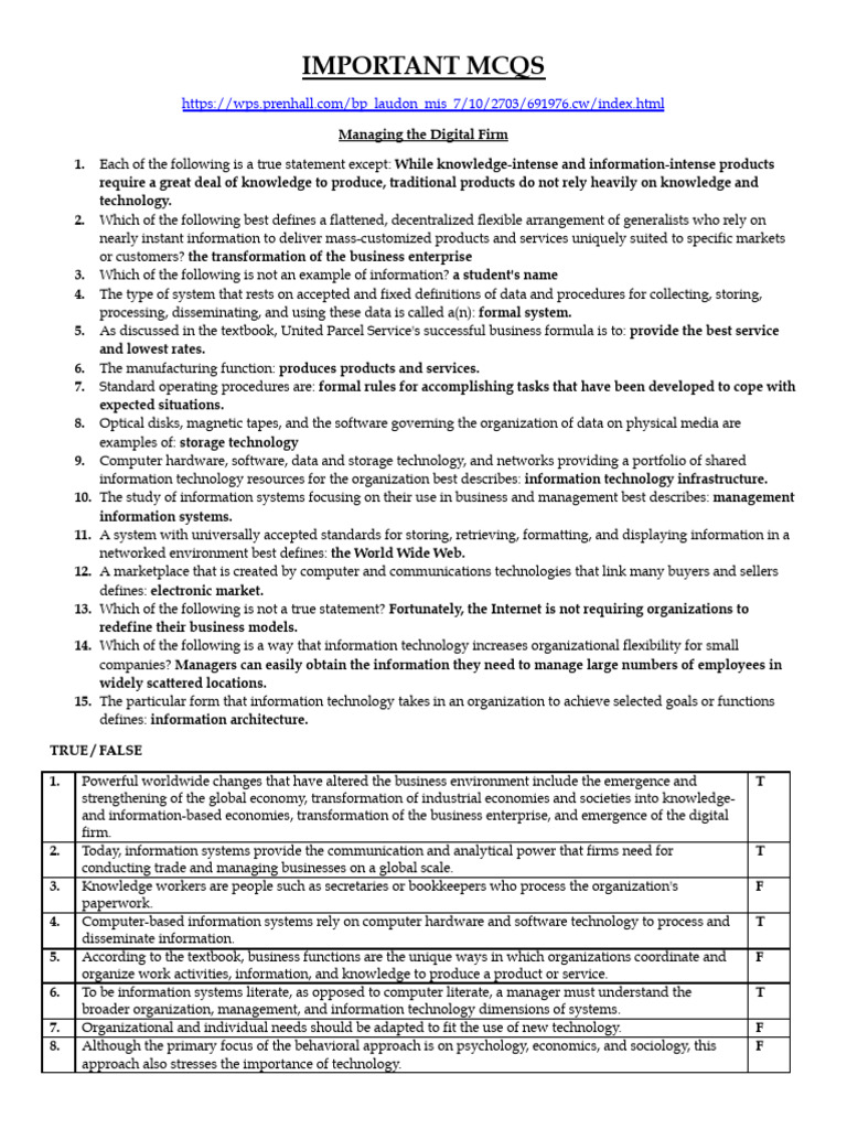 Important MCQS | PDF | Information System | Information