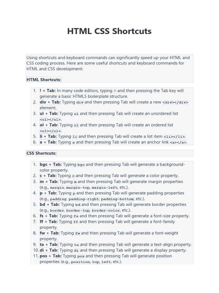 HTML CSS Shortcuts | PDF | Teaching Methods & Materials | Computers HTML CSS Shortcuts | PDF | Teaching Methods & Materials | Computers