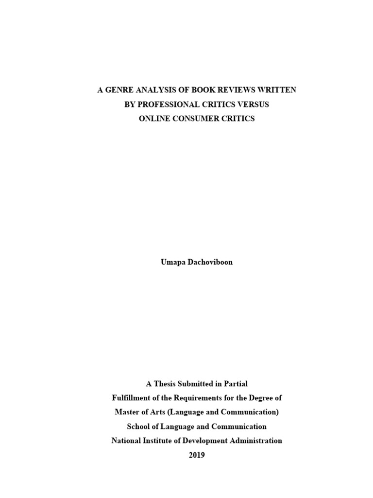 A Genre Analysis of Book Reviews Written by Professional Critics Versus ...