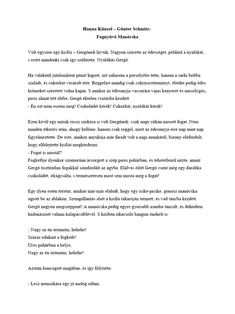 Hanna Künzel - Günter Schmitz: Fognyűvő Manócska Mese | PDF