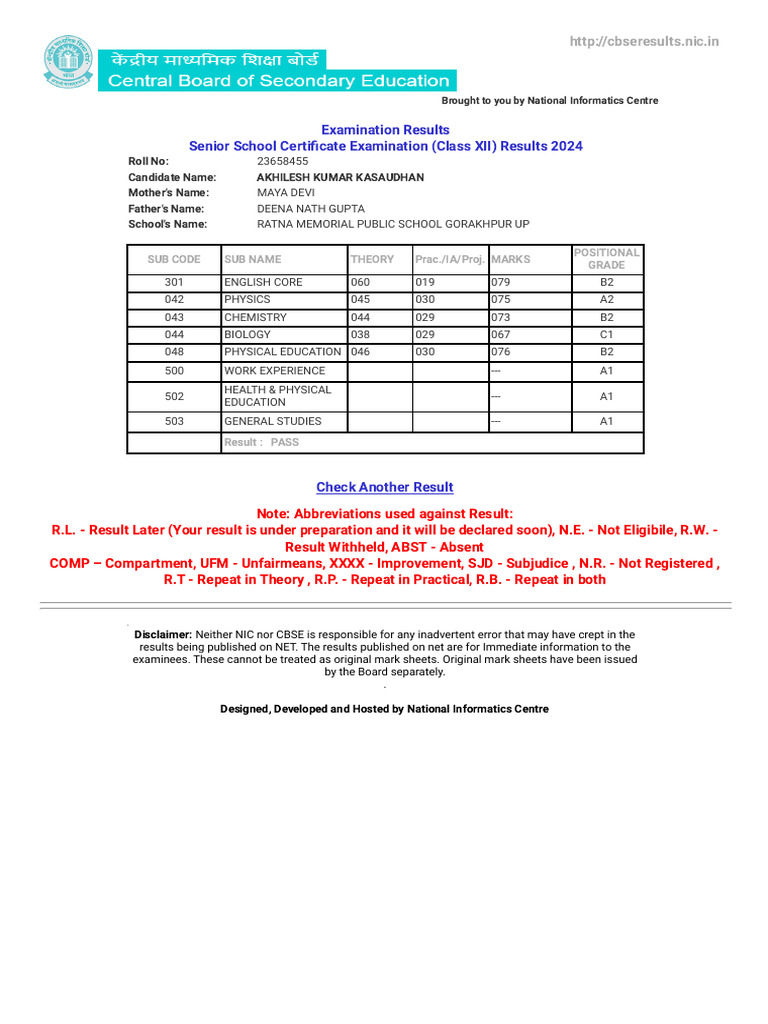 CBSE - Senior School Certificate Examination (Class XII) Results 2024 (1) | PDF | Student ...