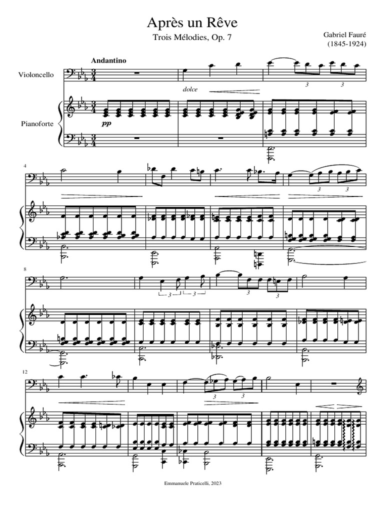 Fauré's Après un Rêve Score | PDF | Compositions | Public Domain Music