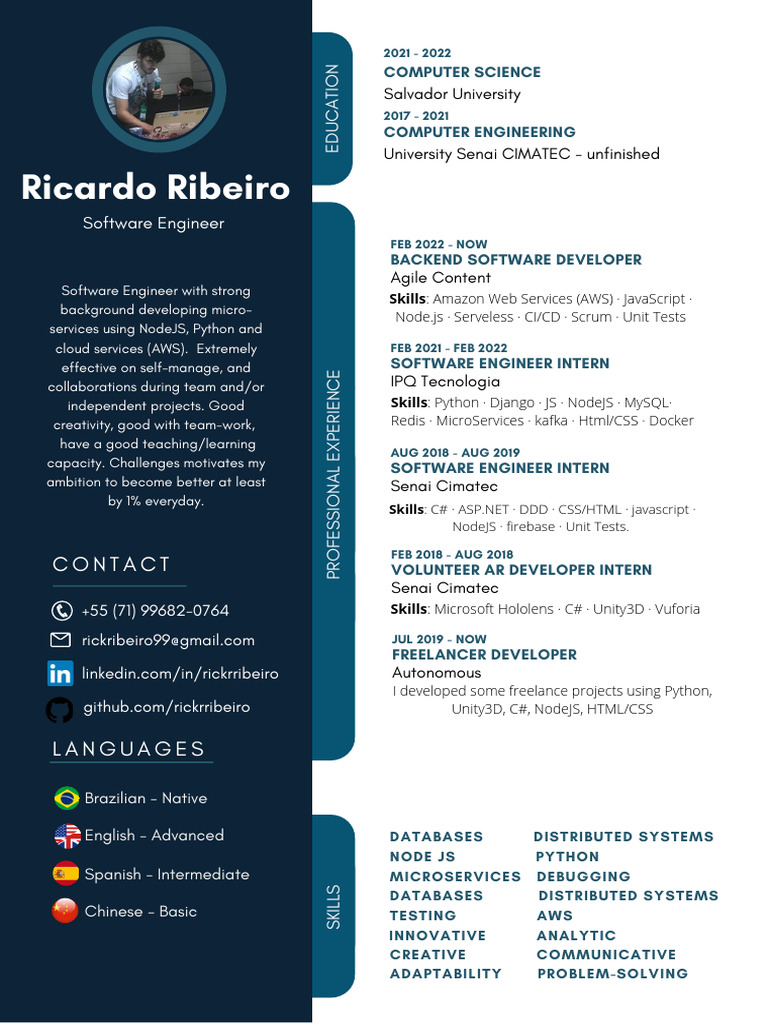 Ricardo Ribeiro CV | PDF | Unity (Game Engine) | Amazon Web Services