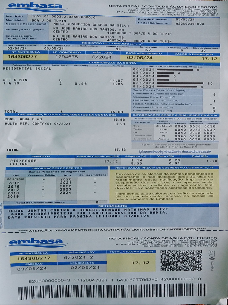 Conta de Água | PDF