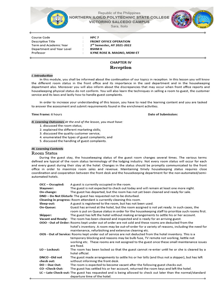 Chapter Iv Front Office | PDF | Employment | Attitude (Psychology)