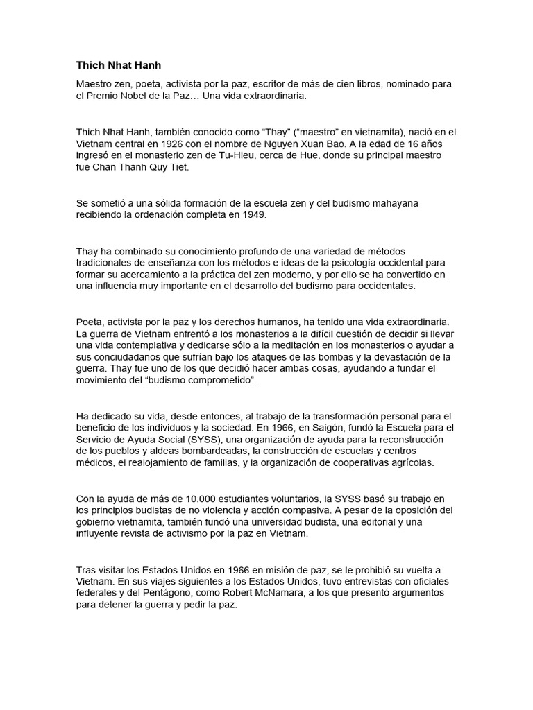 Vida y legado de Thich Nhat Hanh | PDF | Thích Nhất Hạnh